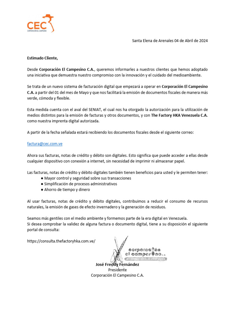 Comunicado Clientes CEC Abril 2024 | PDF