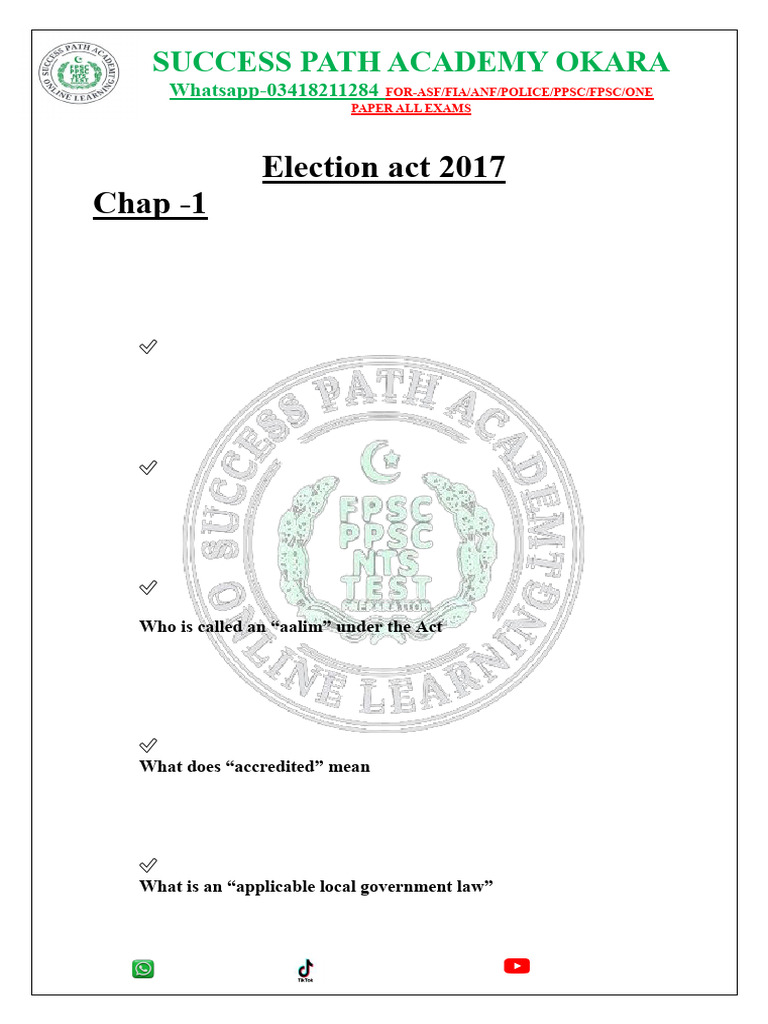 Election Act 2017: Key MCQs Guide | PDF | Elections | Group Decision Making