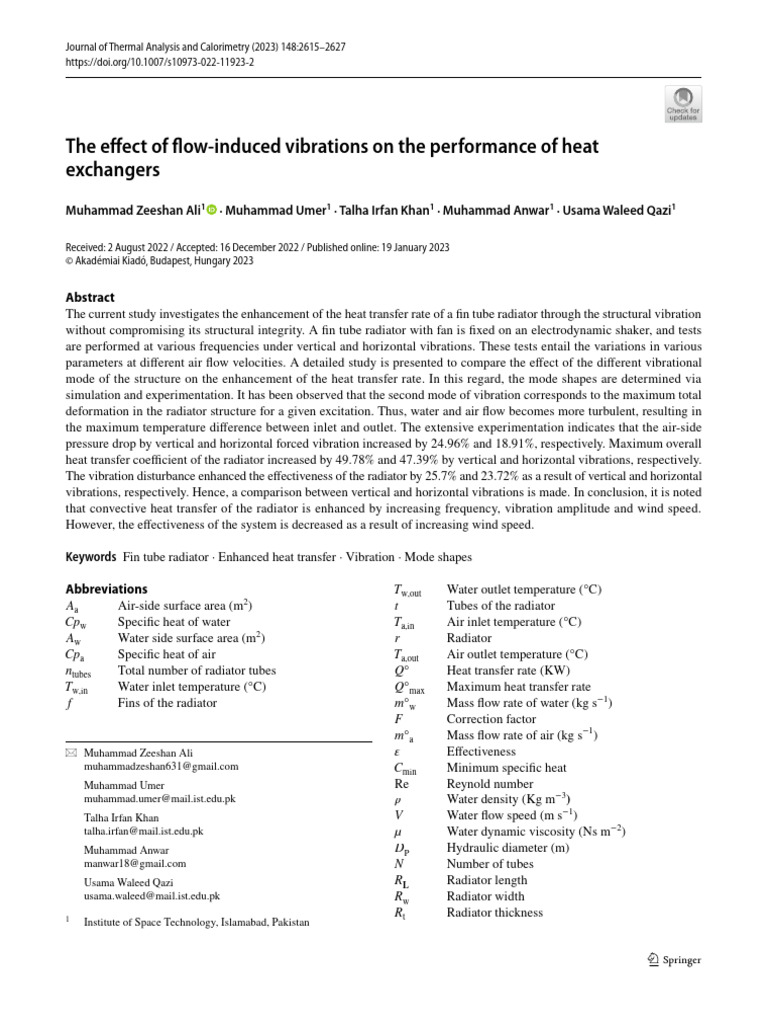 The Effect of Flow Induced Vibrations On The Performance of Heat Exchangers | PDF | Heat ...