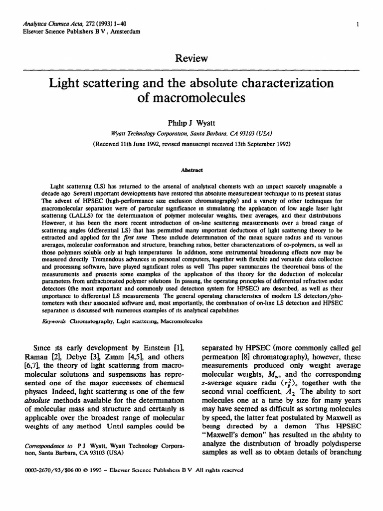 Light Scattering and MW | PDF | Sphere | Molecular Mass