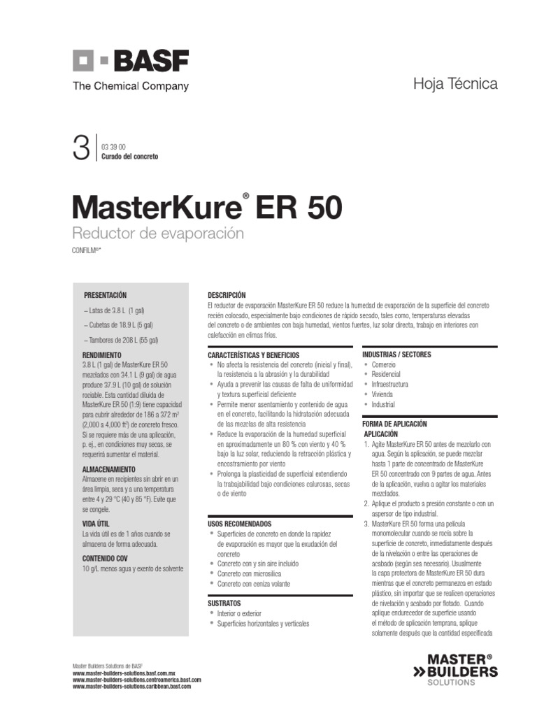 MasterKure ER 50: Reductor de Evaporación | PDF | Hormigón | Agua
