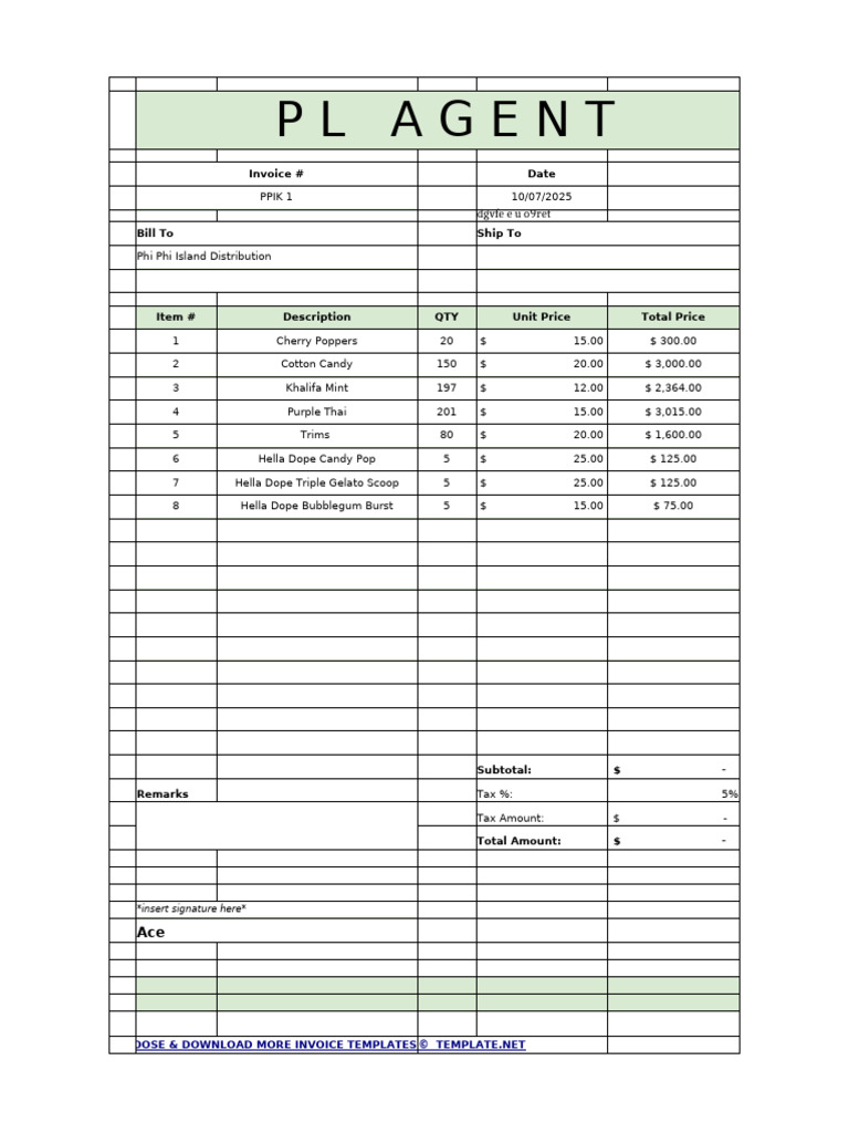 Invoice Template for Distribution Items | PDF