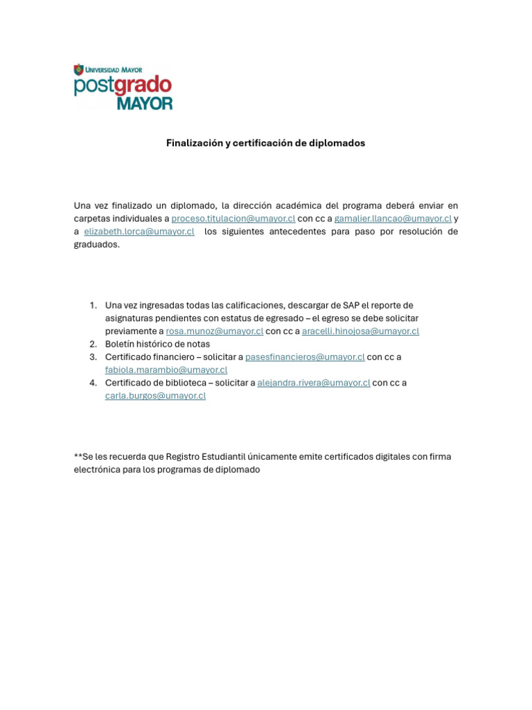 Finalización y Certificación de Diplomados | PDF