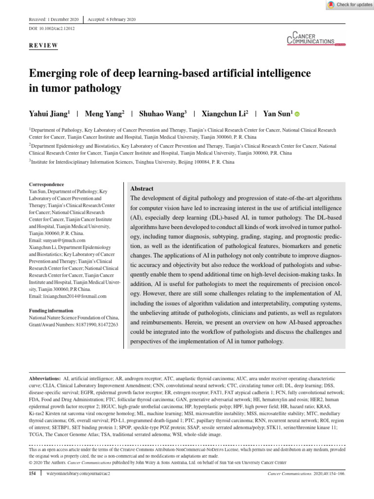 Emerging Role of Deep Learning-Based Artificial Intelligence in Tumor Pathology 2020 | PDF ...