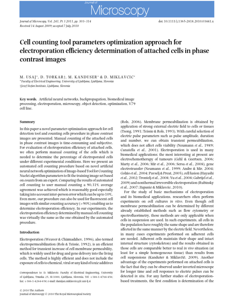 Cell Counting Tool Parameters Optimization Approach For Electroporation Efficiency Determination ...