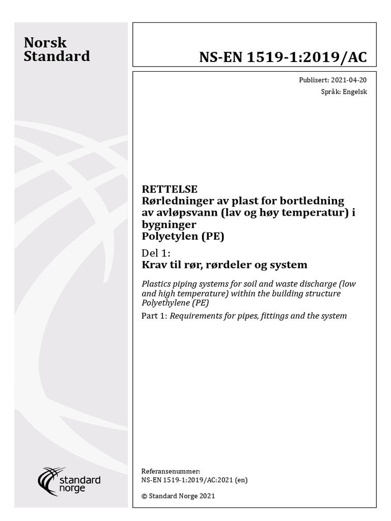 Previews Preview Ns-En-1519-1 2019 Ac 2021 en 001 | PDF | Pipe (Fluid ...