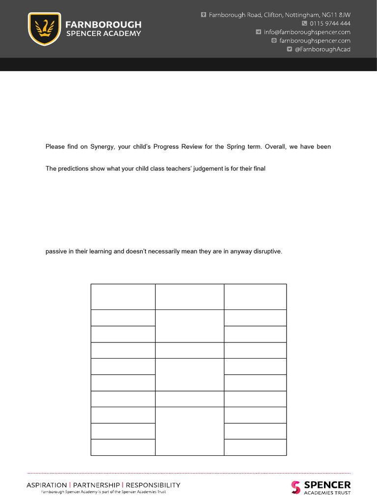 Cover Letter GCSE Progress Review Y10 | PDF
