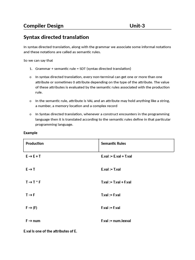 Syntax Directed Translation in Compilers | PDF | Parsing | Compiler