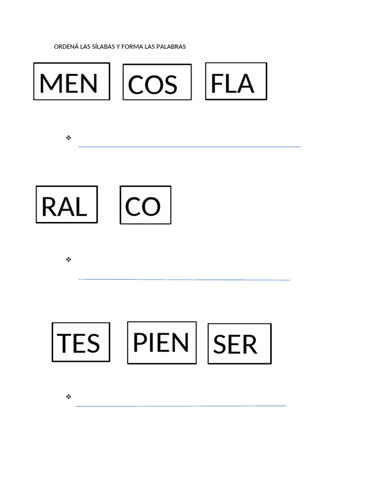 Ordená Las Sílabas y Forma Las Palabras | PDF