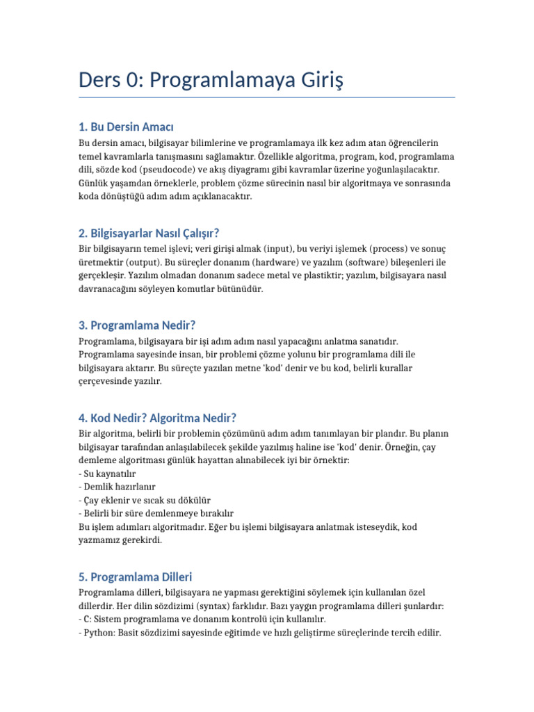 Ders 0 Programlamaya Giris | PDF