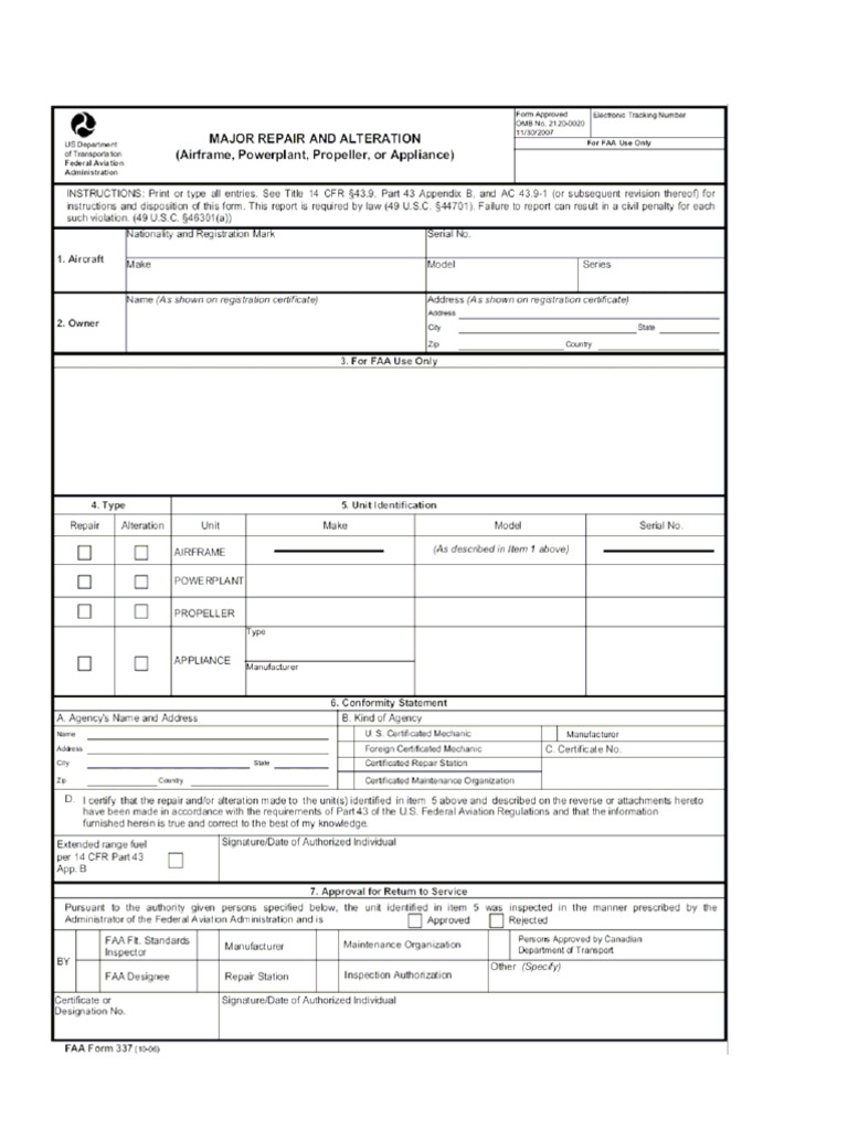 Instrucciones Formato FAA 337 | PDF