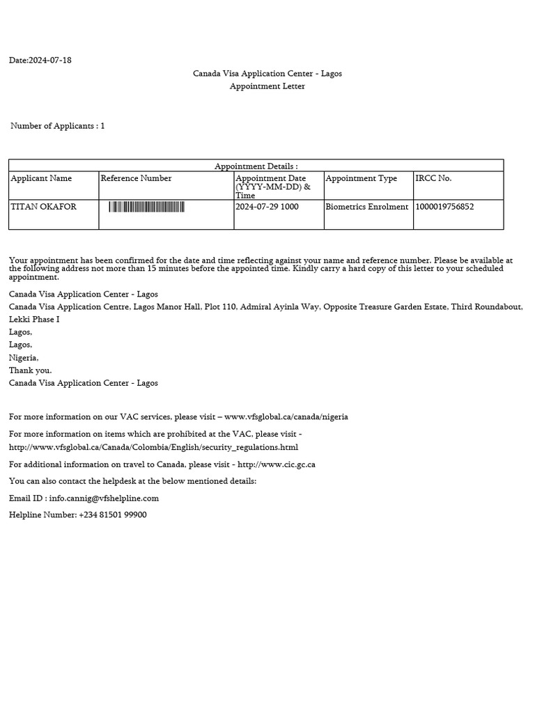 Canada Visa Application Center - Lagos | PDF