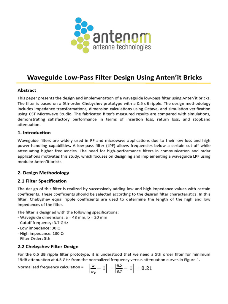 Waveguide Low-Pass Filter Design Using Antenit Bricks | PDF | Filter (Signal Processing) | Low ...