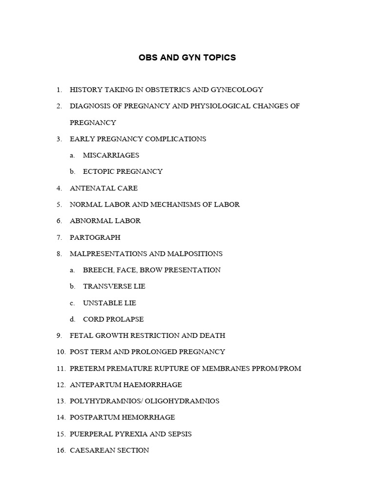 Obs and Gyn Topics | PDF