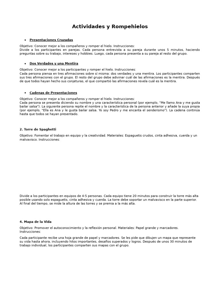 Actividades Rompehielos para Adultos | PDF