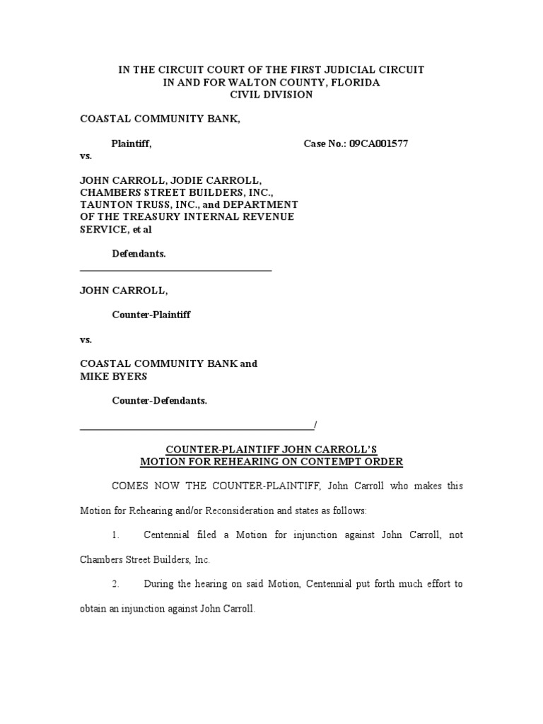 Motion for Rehearing on Contempt Order | PDF | Injunction | Lawsuit