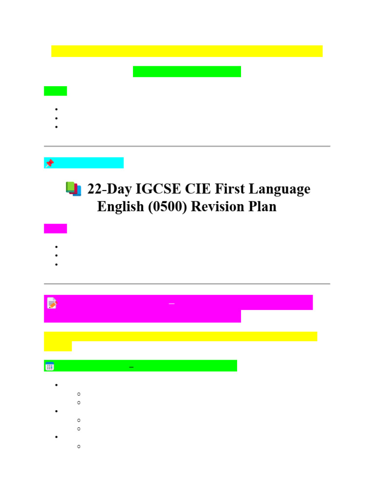 25-Day IGCSE CIE First Language English (0500) Revision Plan | PDF ...