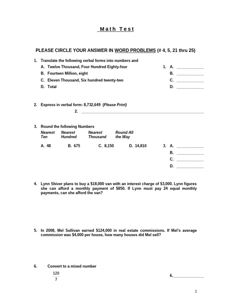 Hiset GED Pre Test | PDF | Elementary Mathematics | Mathematics