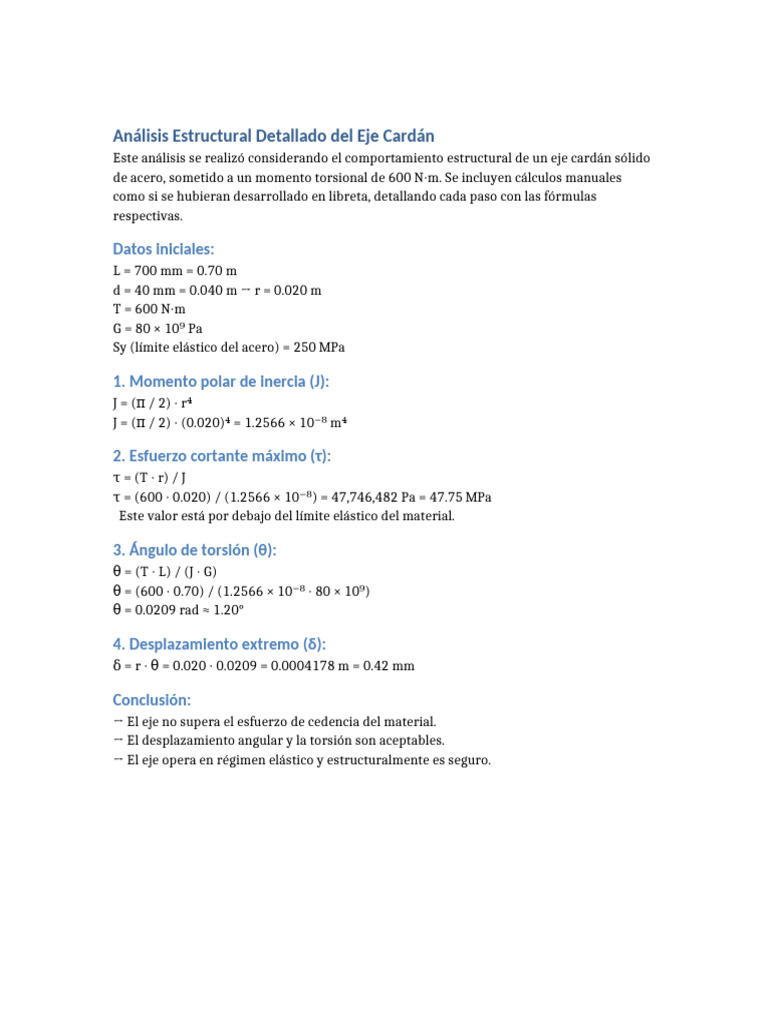 Análisis Estructural Eje Cardán 600 N·m | PDF