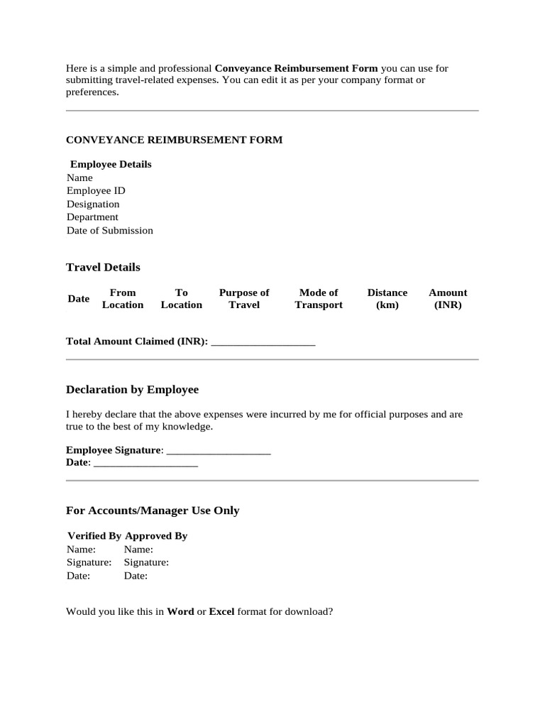 Conveyance Reimbursement Form | PDF