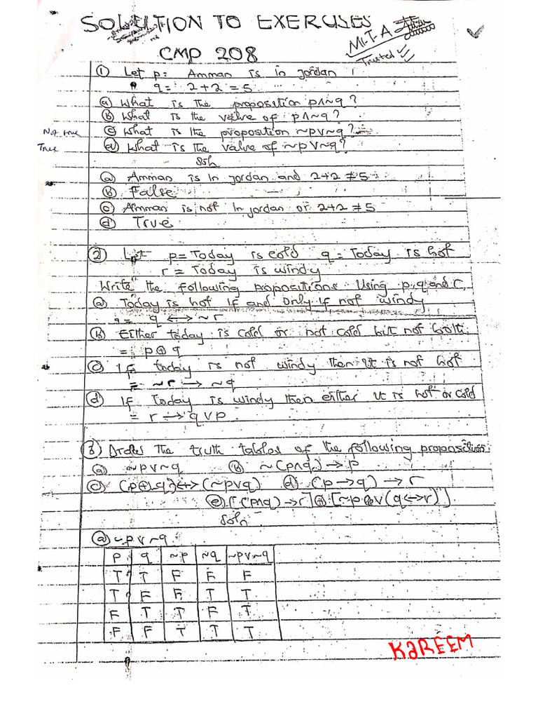 Solution To Exercises (CMP 208) | PDF