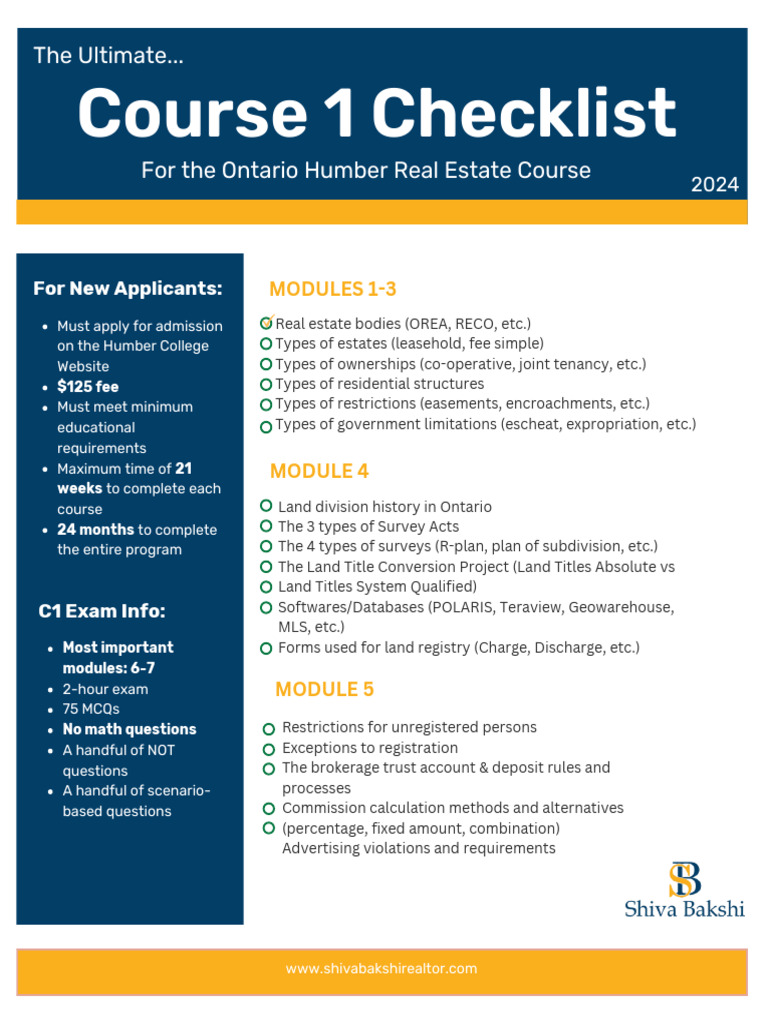 Ontario Real Estate Course Checklist | PDF | Common Law | Private Law
