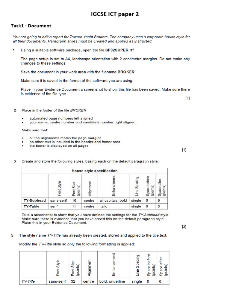 IGCSE ICT Paper 2: Task1 - Document | PDF