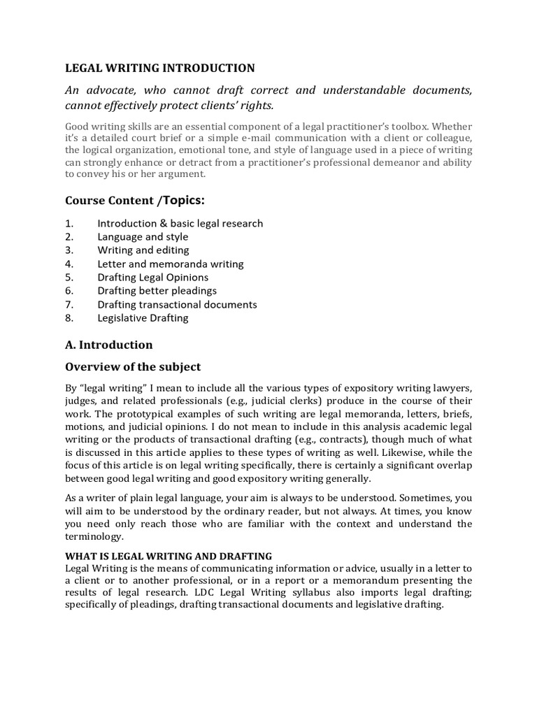Introduction to Legal Writing Skills | PDF | Memorandum | Writing