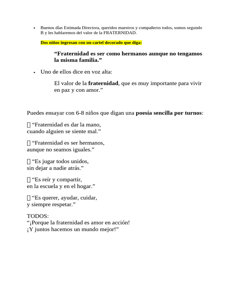 La Fraternidad Es El Valor de La Unión | PDF