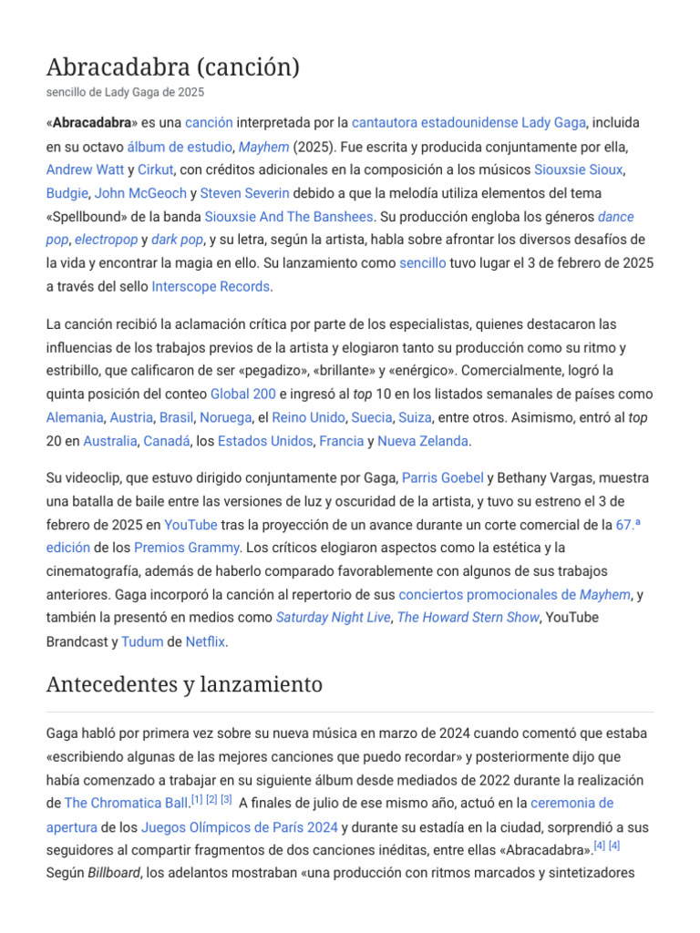 Abracadabra (Canción) - Wikipedia, La Enciclopedia Libre | PDF | Lady Gaga