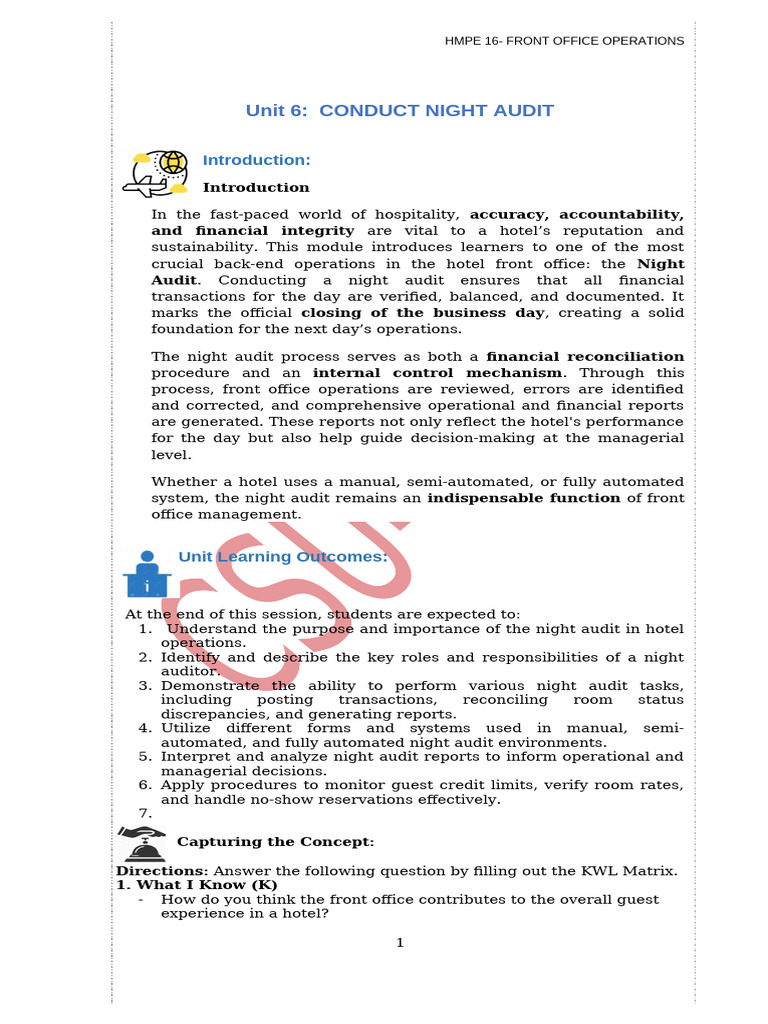 Night Audit Procedures in Hospitality | PDF | Audit | Cash