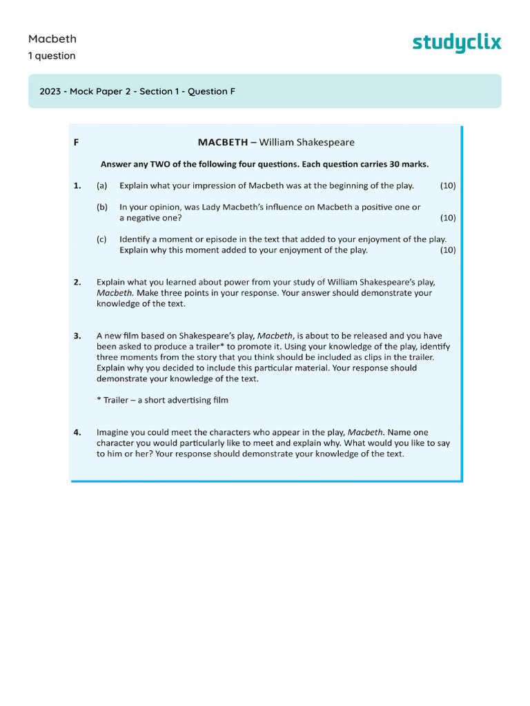 Macbeth Questions 2 | PDF