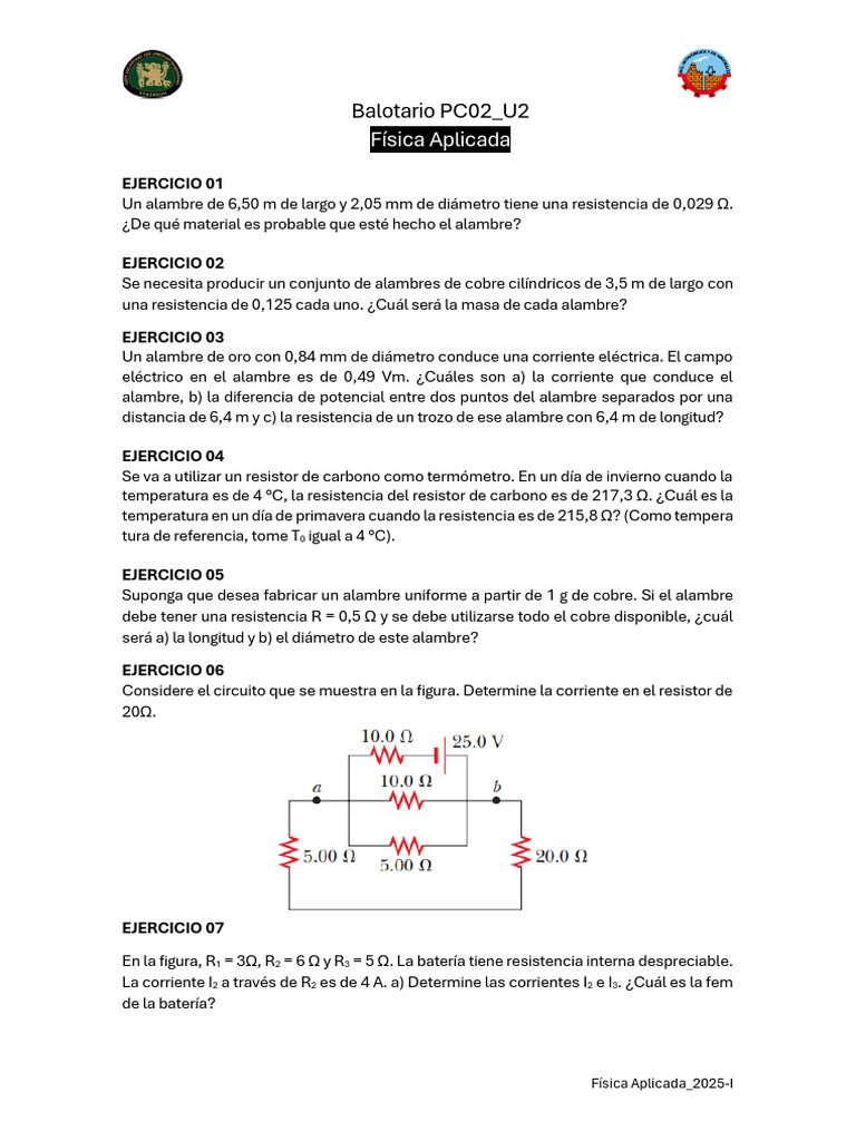 Balotario Pc02 U2 Fa | PDF | Resistor | Componentes eléctricos