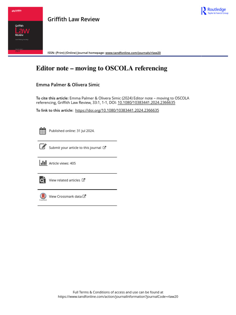 Editor Note Moving To OSCOLA Referencing | PDF | Publishing | Human Communication