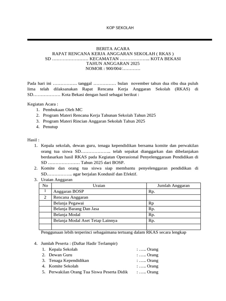 Berita Acara RKAS SD 2025 | PDF