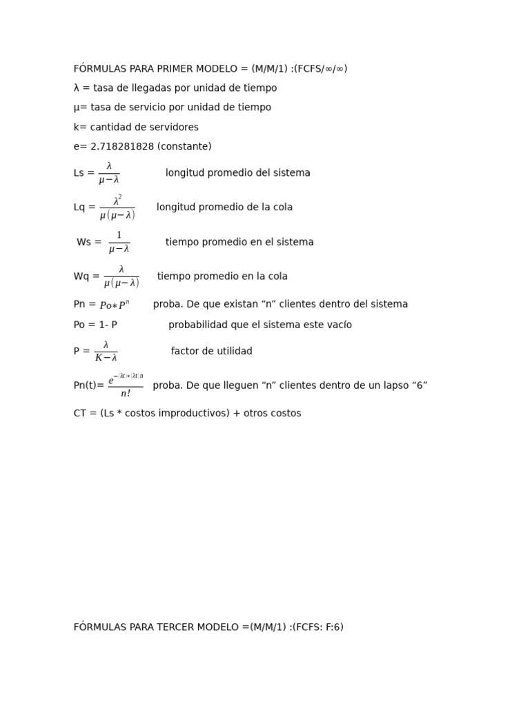 Fórmulas PERT y Modelos M/M/1 | PDF | Teoría estadística