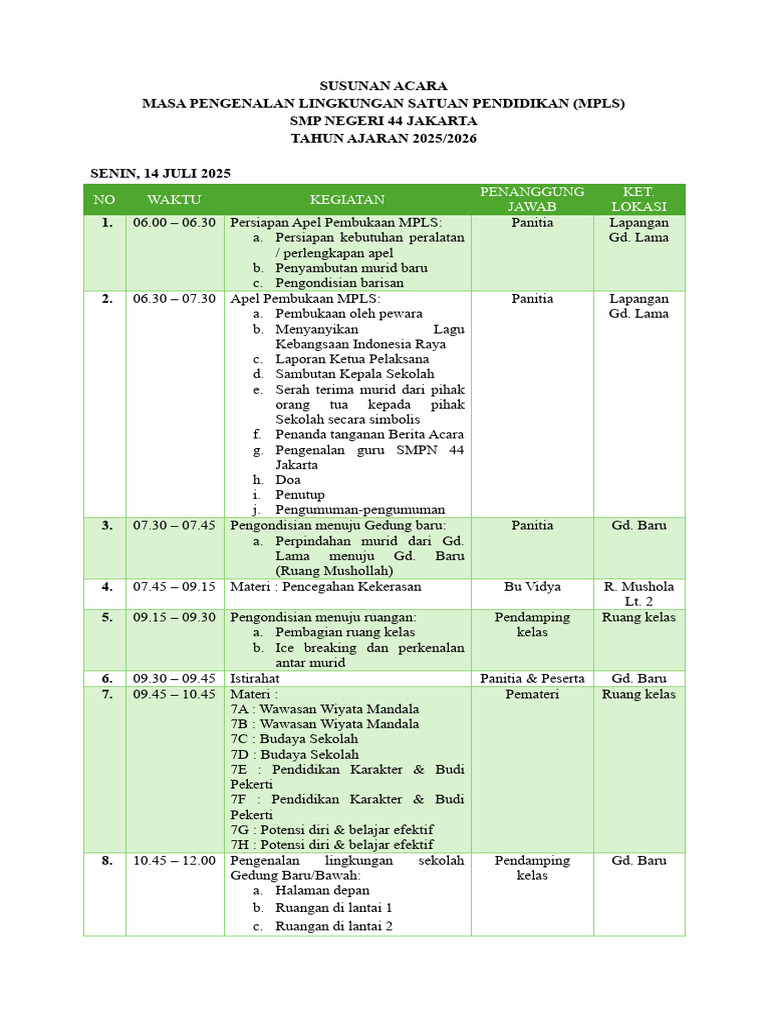 Susunan Acara MPLS Ramah 2025 | PDF