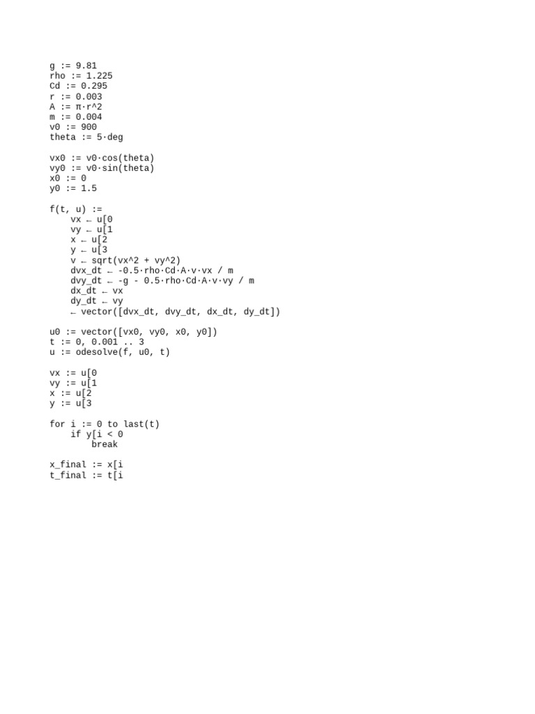 Simulacion Bala Mathcad | PDF