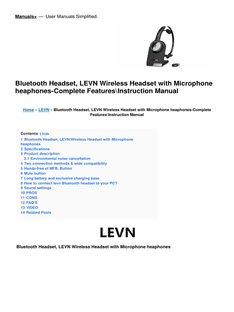 Bluetooth Headset Levn Wireless Headset With Microphone Heaphones ...