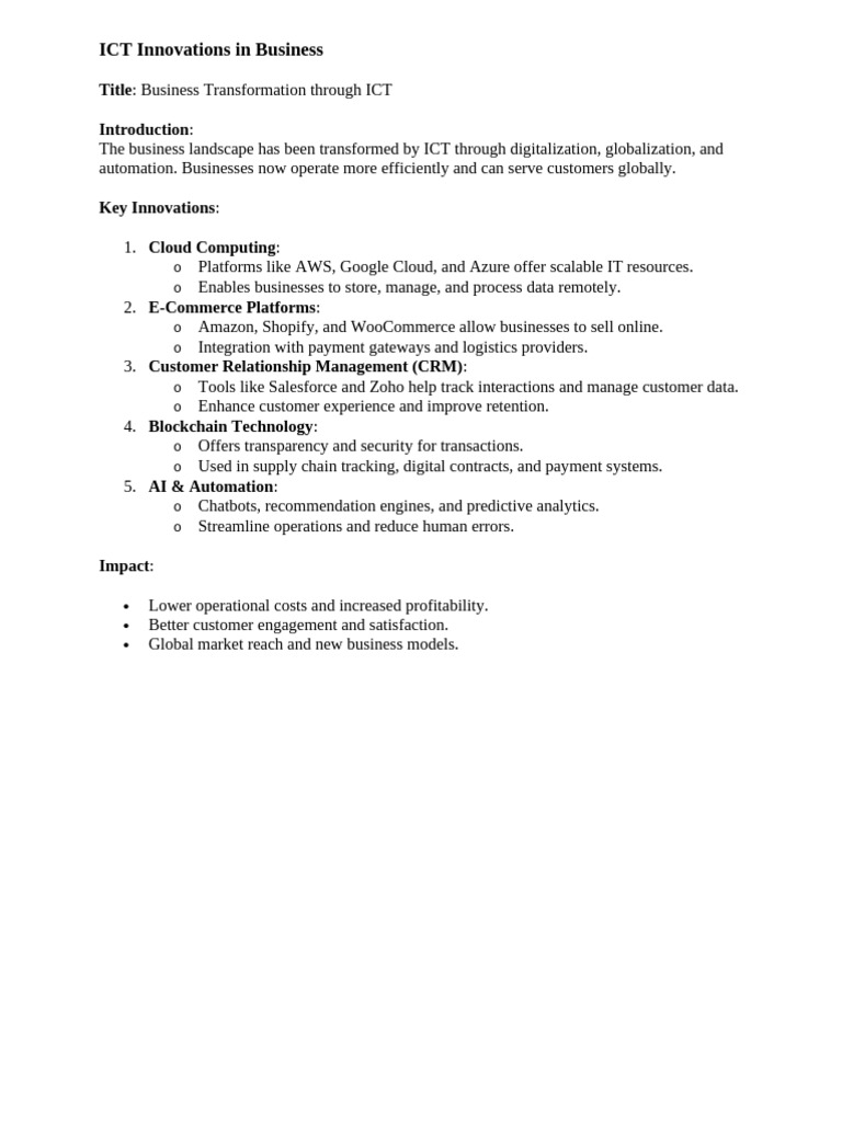 ICT Innovations in Business | PDF