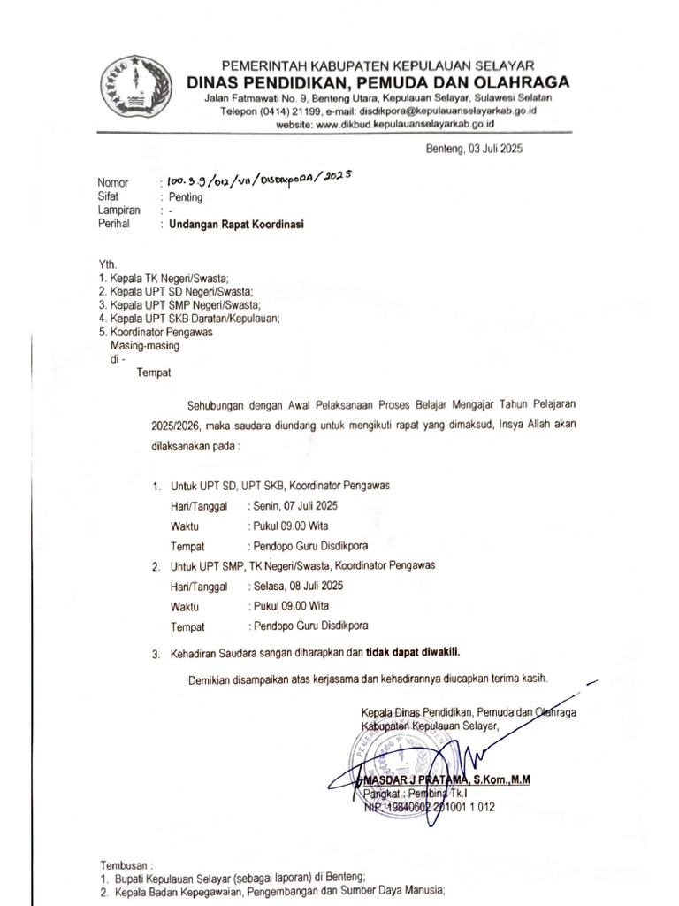 Undangan Rapat Koordinasi | PDF