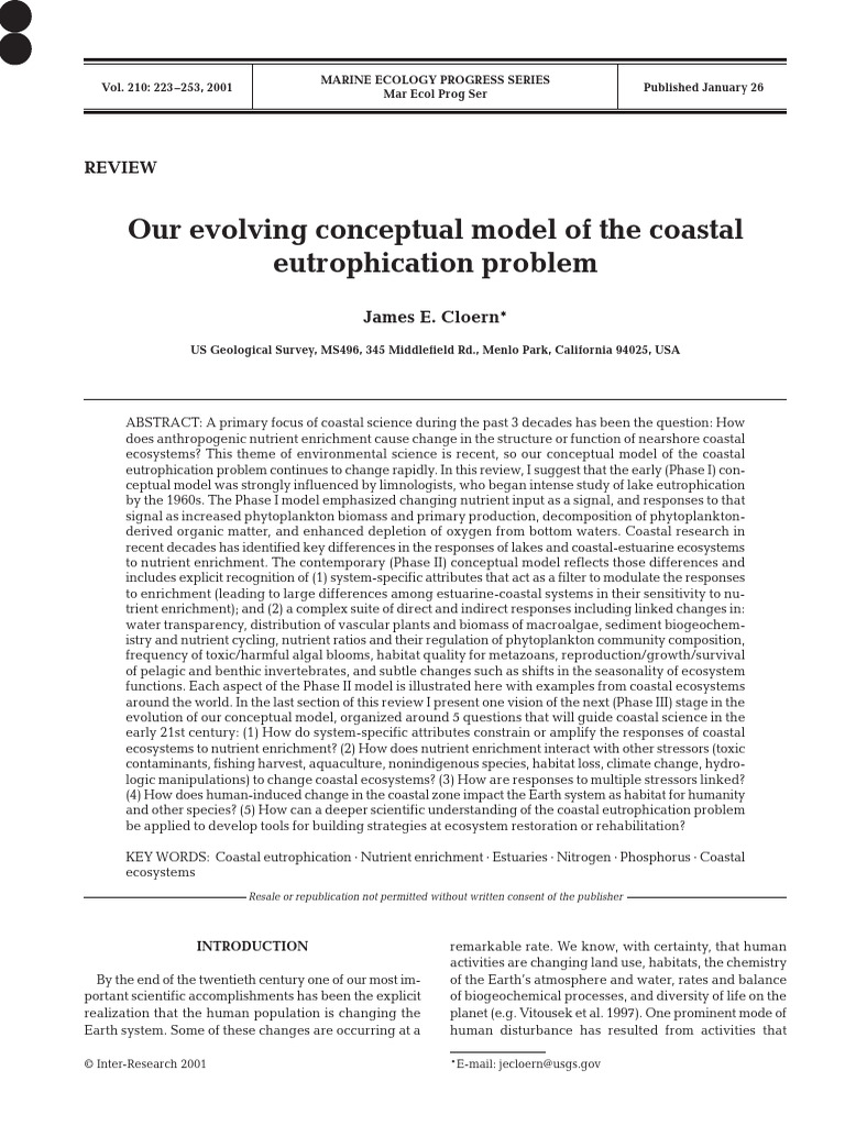 Cloern 2001 Conceptual Model of The Coastal Eutrophication | PDF ...