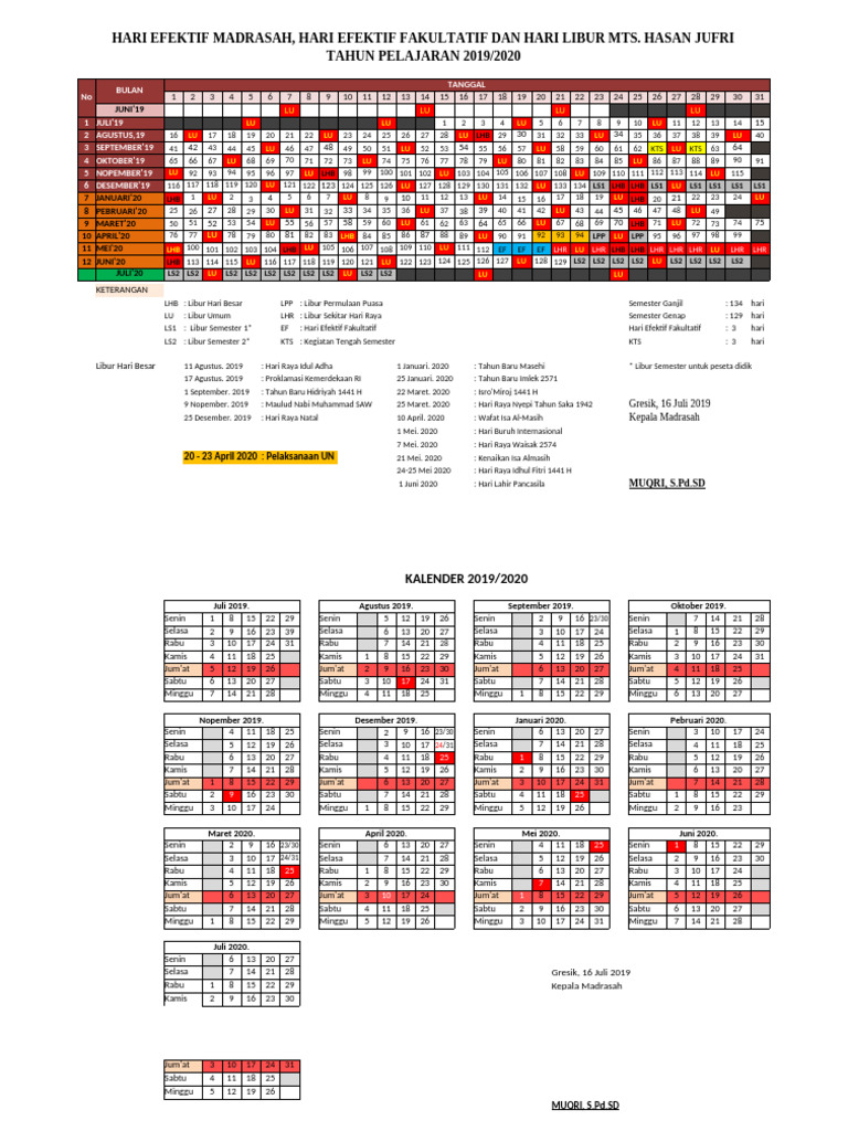 1.kalender Pendidikan Libur Jum'at 2019-2020 | PDF