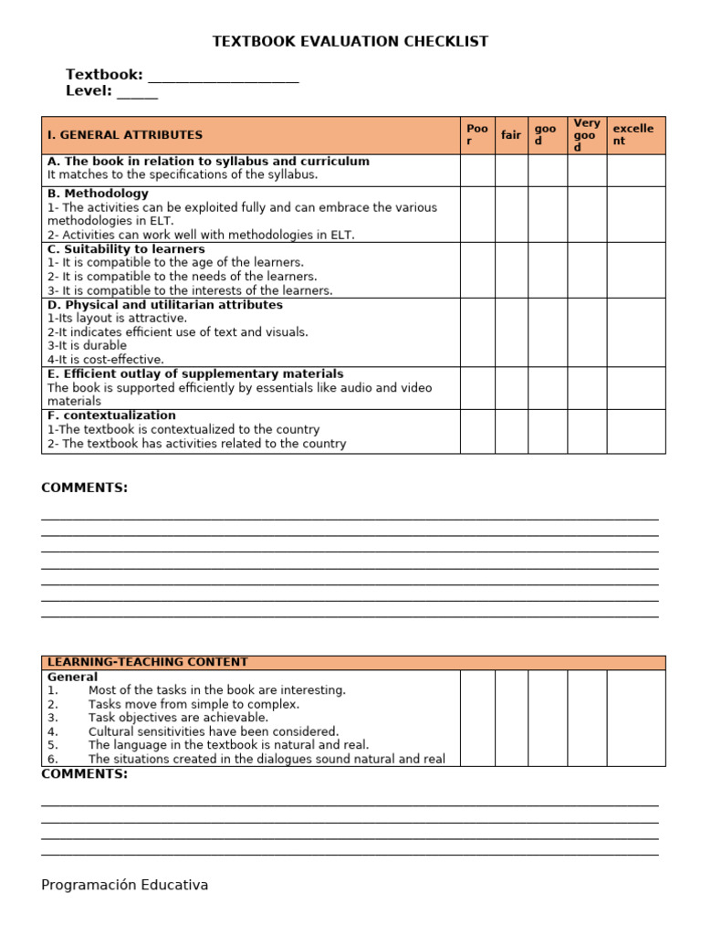 Textbook Evaluation Checklist | PDF | Behavior Modification | Human ...