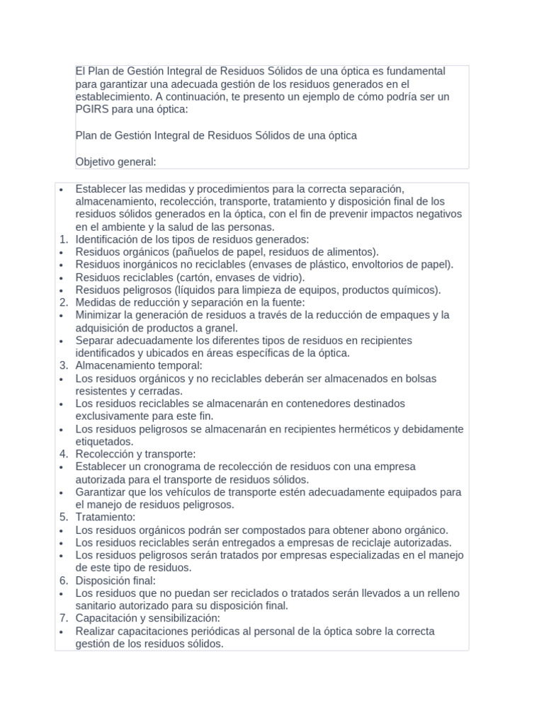 Pgirasa para Una Optica | PDF | Residuos | Gestión de residuos