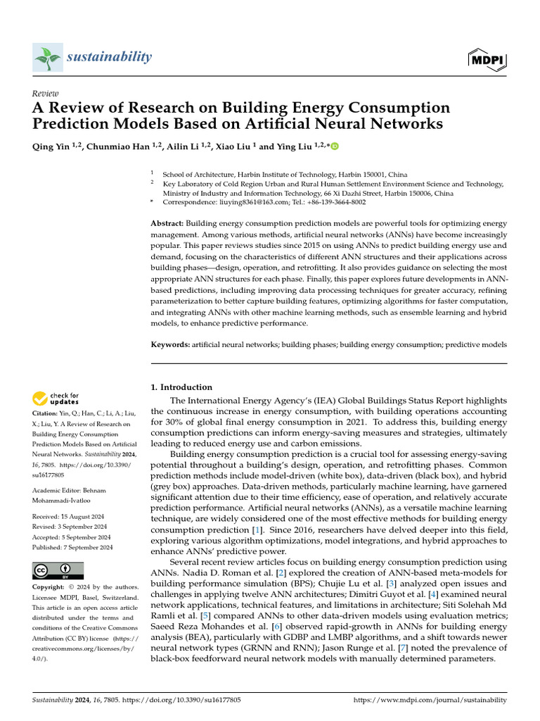 A Review of Research On Building Energy Consumption Prediction Models Based On Artificial Neural ...