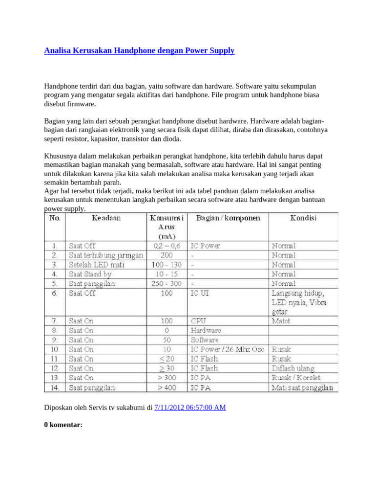 Analisa Kerusakan Handphone Dengan Power Supply | PDF