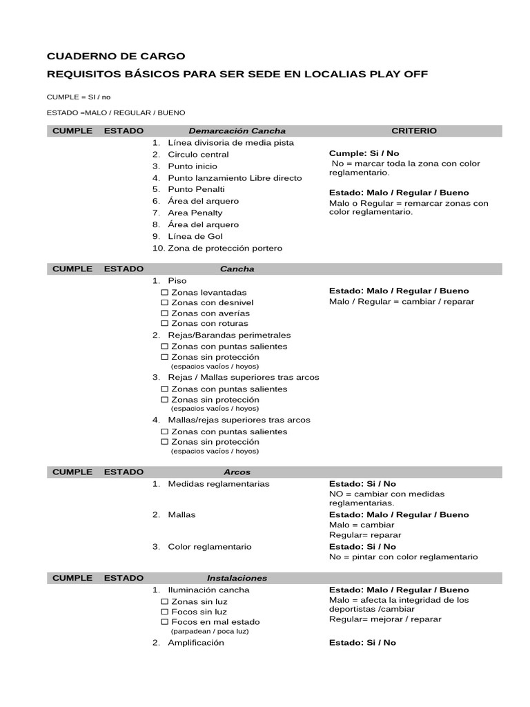 Cuaderno Cargo Checklist Sede Localia | PDF | Deportes