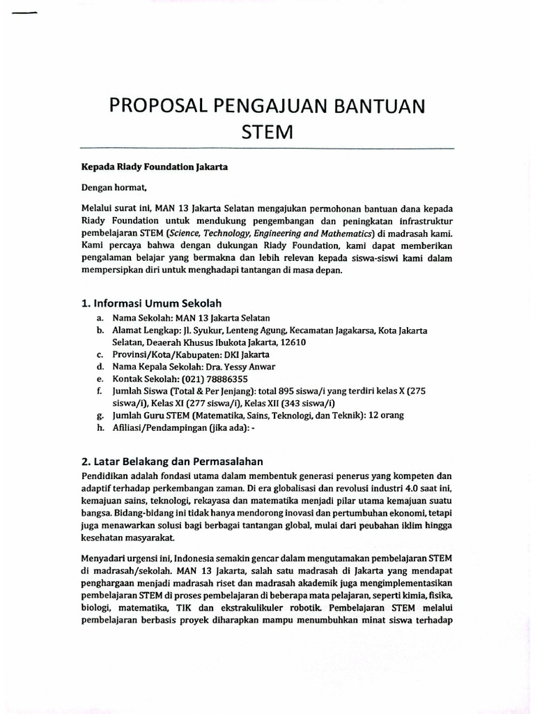 Proposal STEM MAN 13 Jakarta | PDF