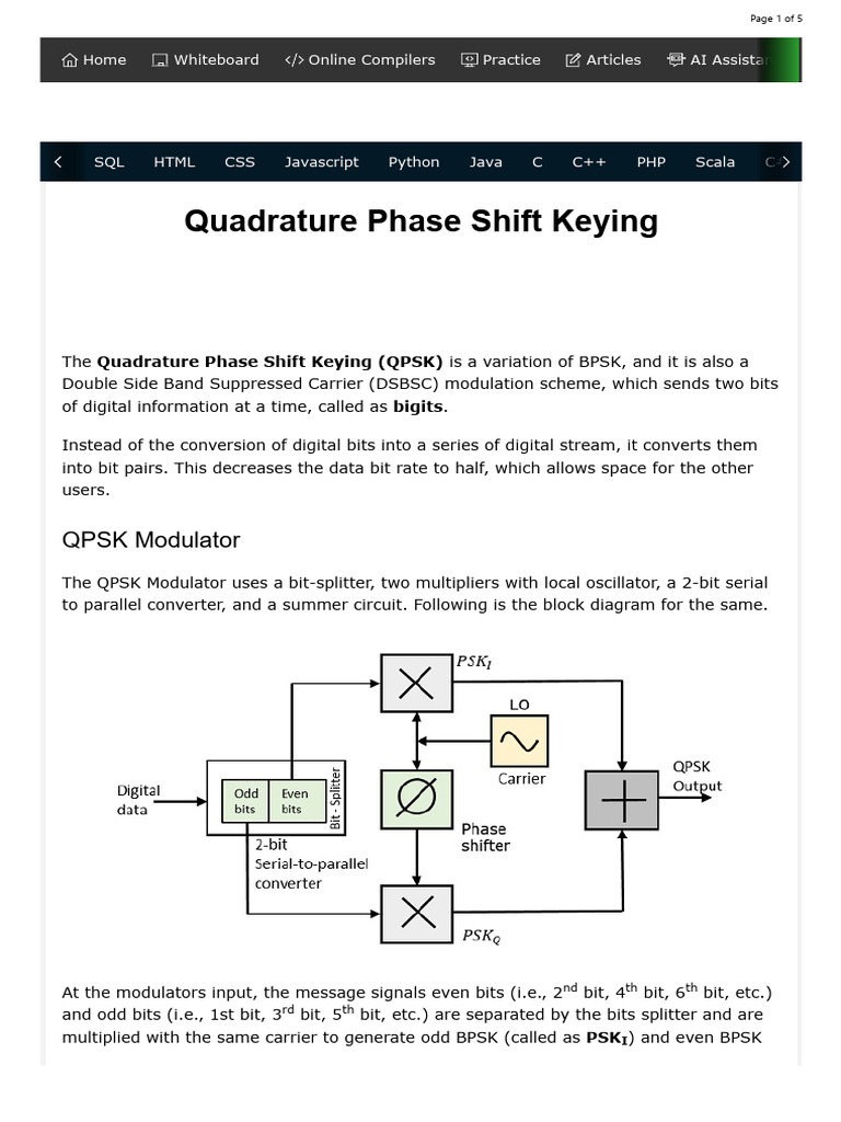 Quadrature Phase Shift Keying | PDF | Modulation | Computer Engineering